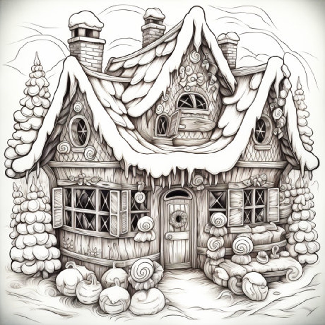 35 Cozy Cottage Coloring Book Pages, Coloring Pages for Kids and Adults, Grayscale, PDF ...