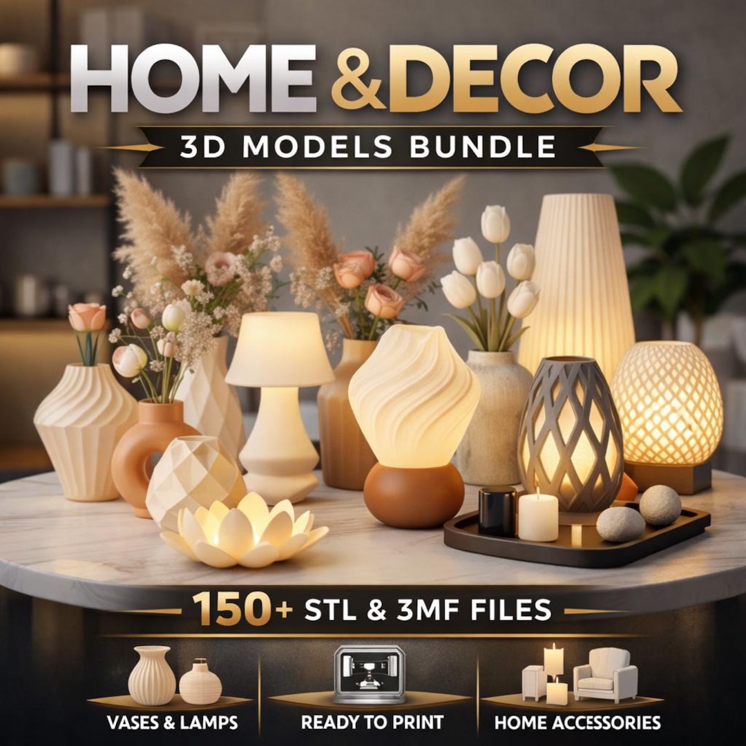 Home and Decor 3D Models Bundle – 150+ STL & 3MF Files for Vases, Lamps ...