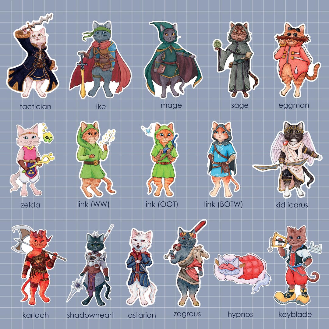Video Game Inspired Costumed Cats Stickers - Etsy