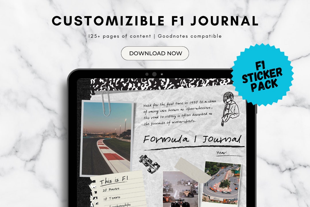 Digital Formula One Journal + Sticker Pack - Etsy