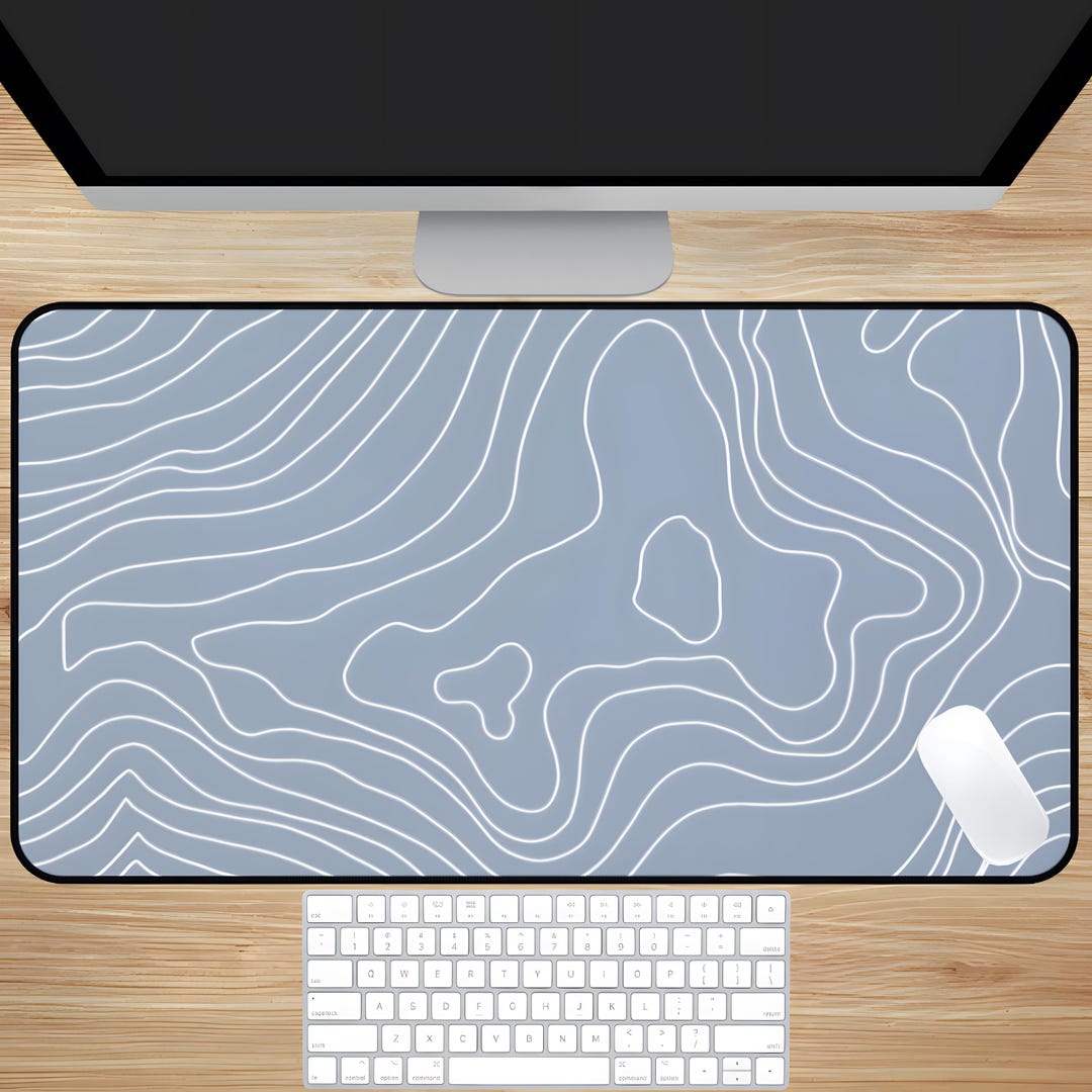 Blue Topographic Line Mousepad, Map Design Desk Mat, Geometric ...