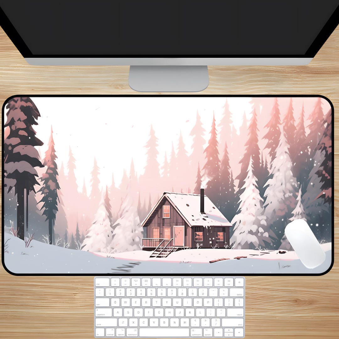 Snowy Winter Cabin Mousepad, Christmas Desk Mat, Snow Cabin Mouse Pad ...