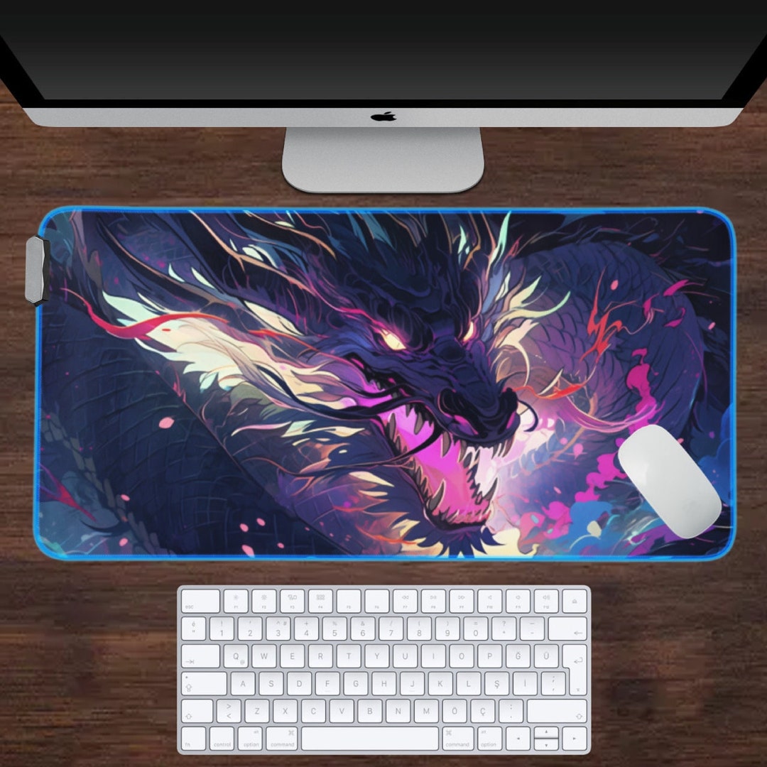 Neon Japanese Dragon Mousepad, RGB Gaming Mousepad, XXL Extended Gaming ...