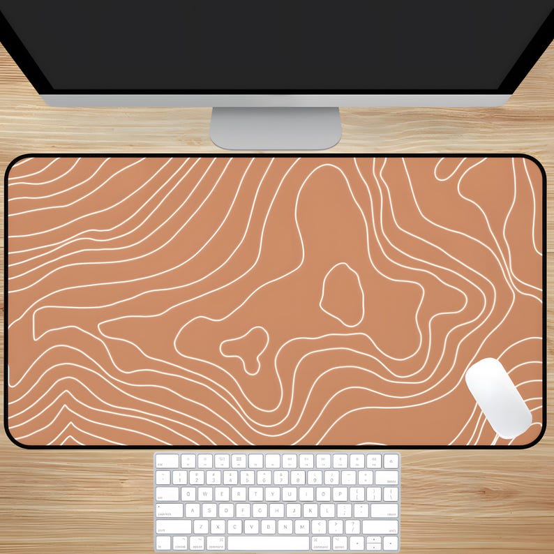 Orange Topographic Line Mousepad, Map Design Desk Mat, Geometric ...
