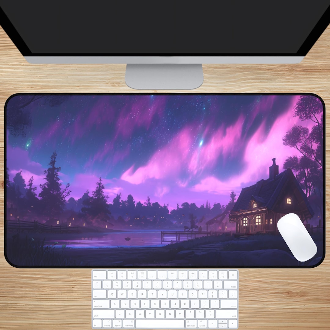 Purple Aurora Borealis Mousepad, Northern Lights Desk Mat, Night Sky Desk Decor, Aurora Borealis ...