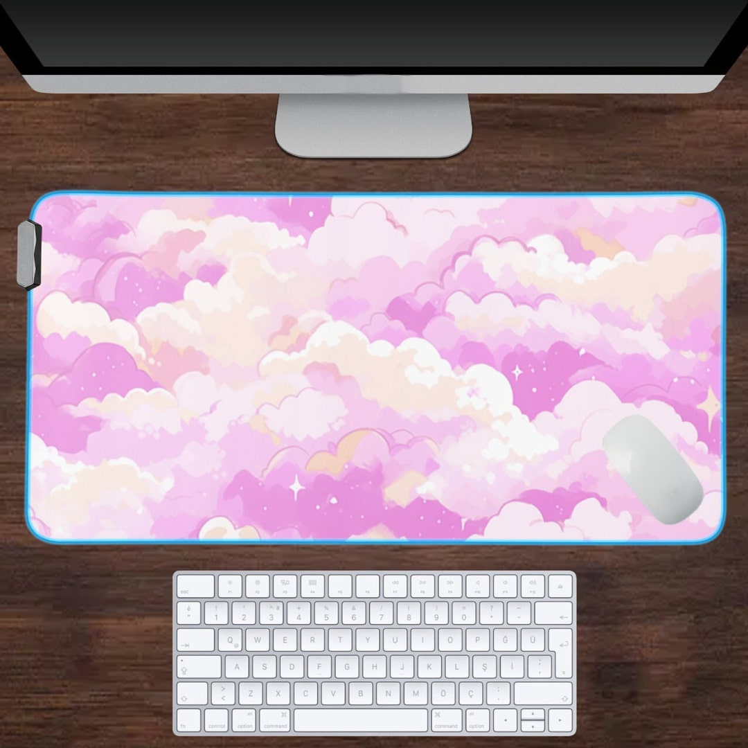 Cute Pink Pastel Clouds Mousepad, Kawaii Pastel Mouse Pad, RGB, XL Desk ...