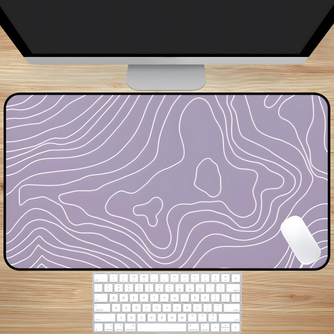 Purple Topographic Line Mousepad, Map Design Desk Mat, Geometric ...