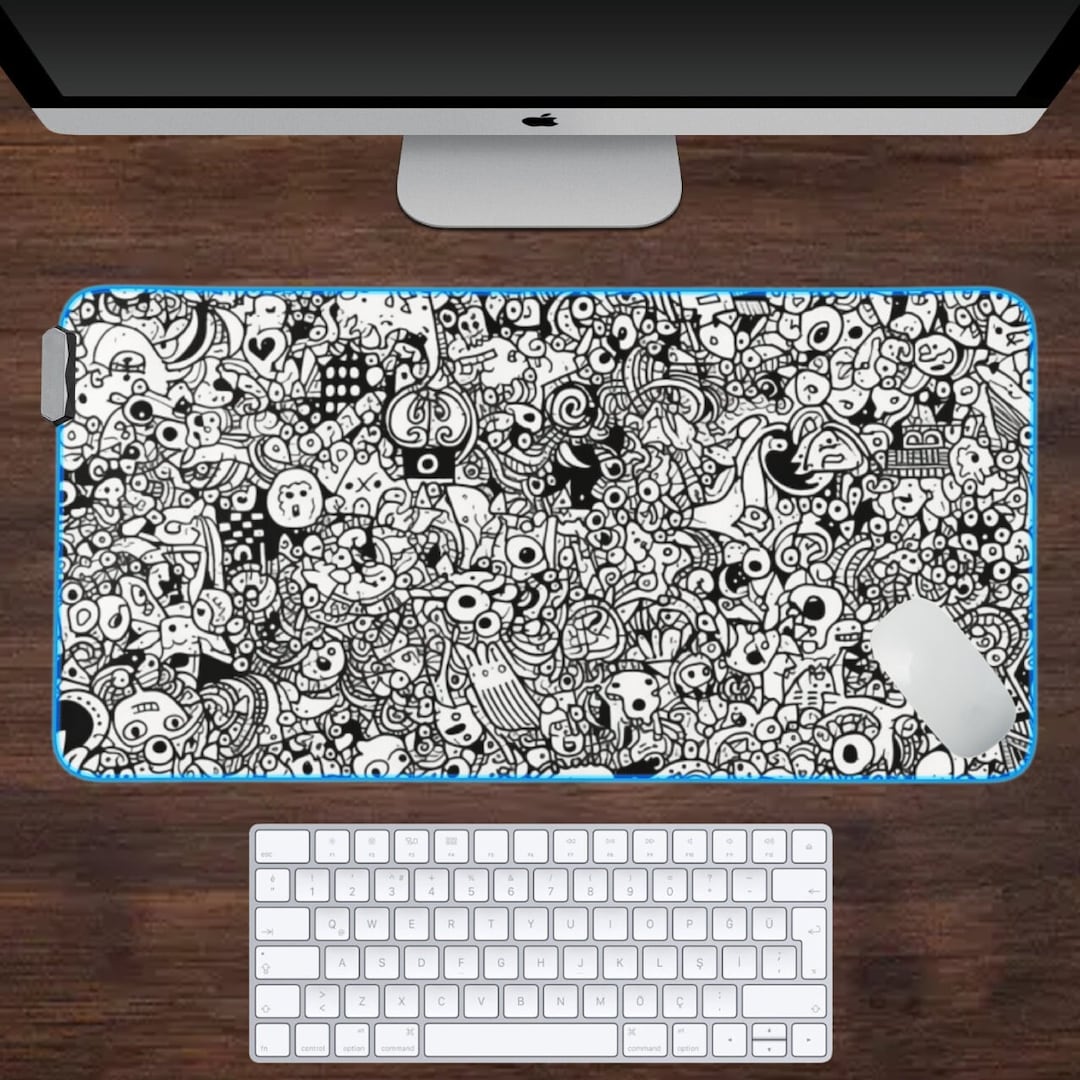 Doodle Art Mousepad RGB, Gaming XXL Doodle Art Collage Mouse Pad ...