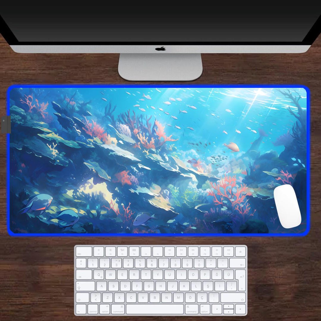 RGB Coral Reef Mousepad, LED Ocean Themed Desk Mat, Colorful Coral Reef ...