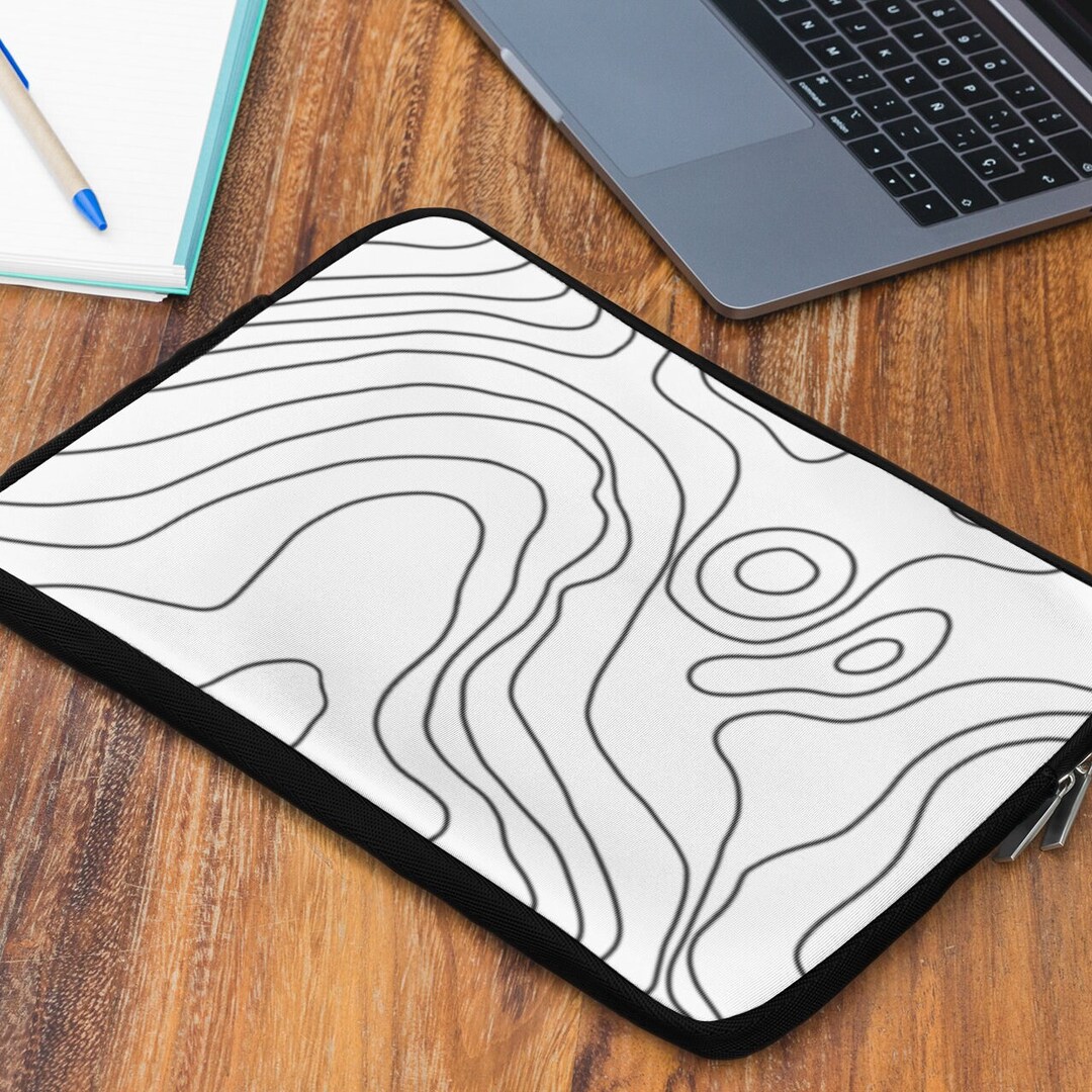 White Topographic Laptop Bag, Line MacBook Sleeve, Personalized Laptop ...