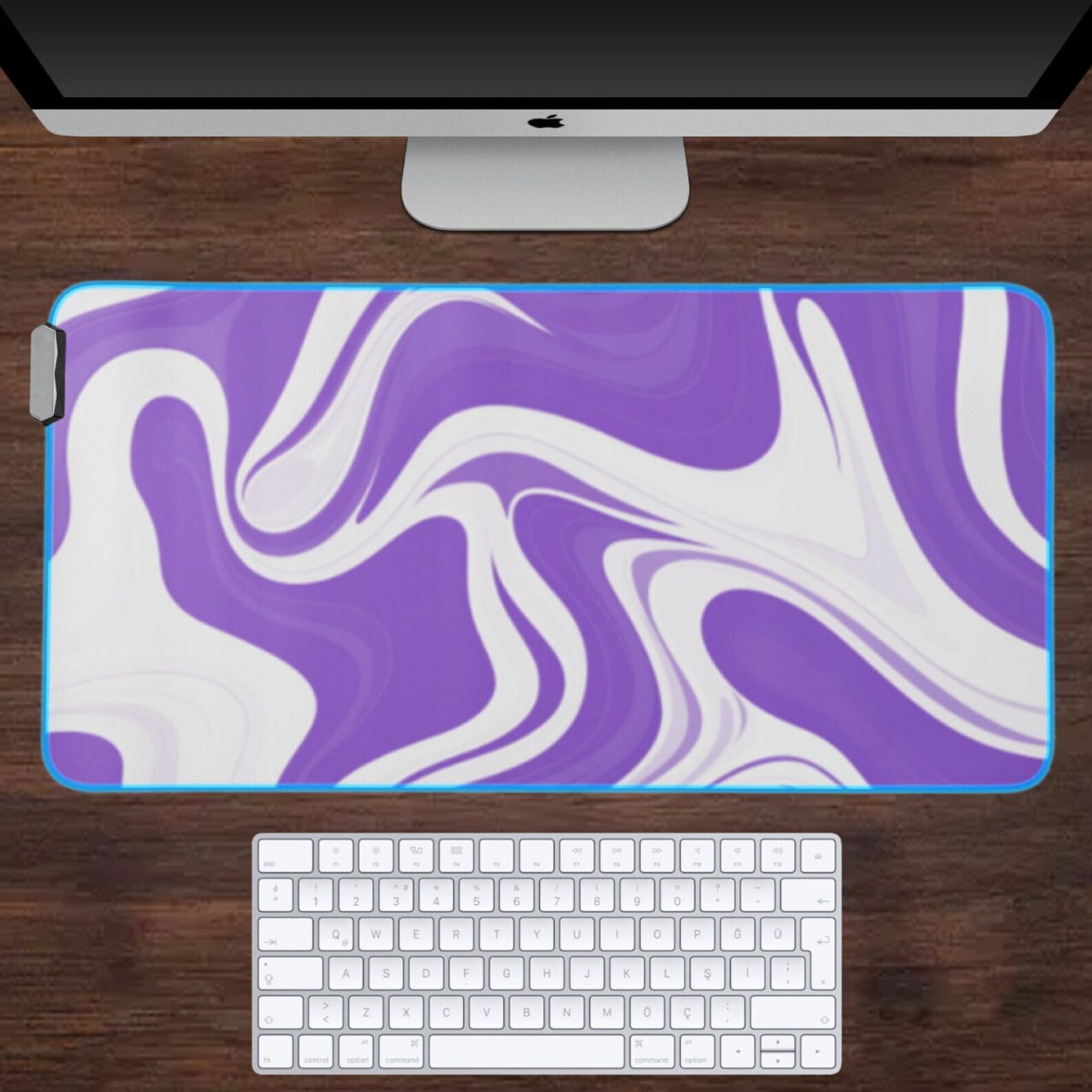 Abstract Purple & White Swirl Mousepad, Gaming Mousepad, XXL Mousepad ...