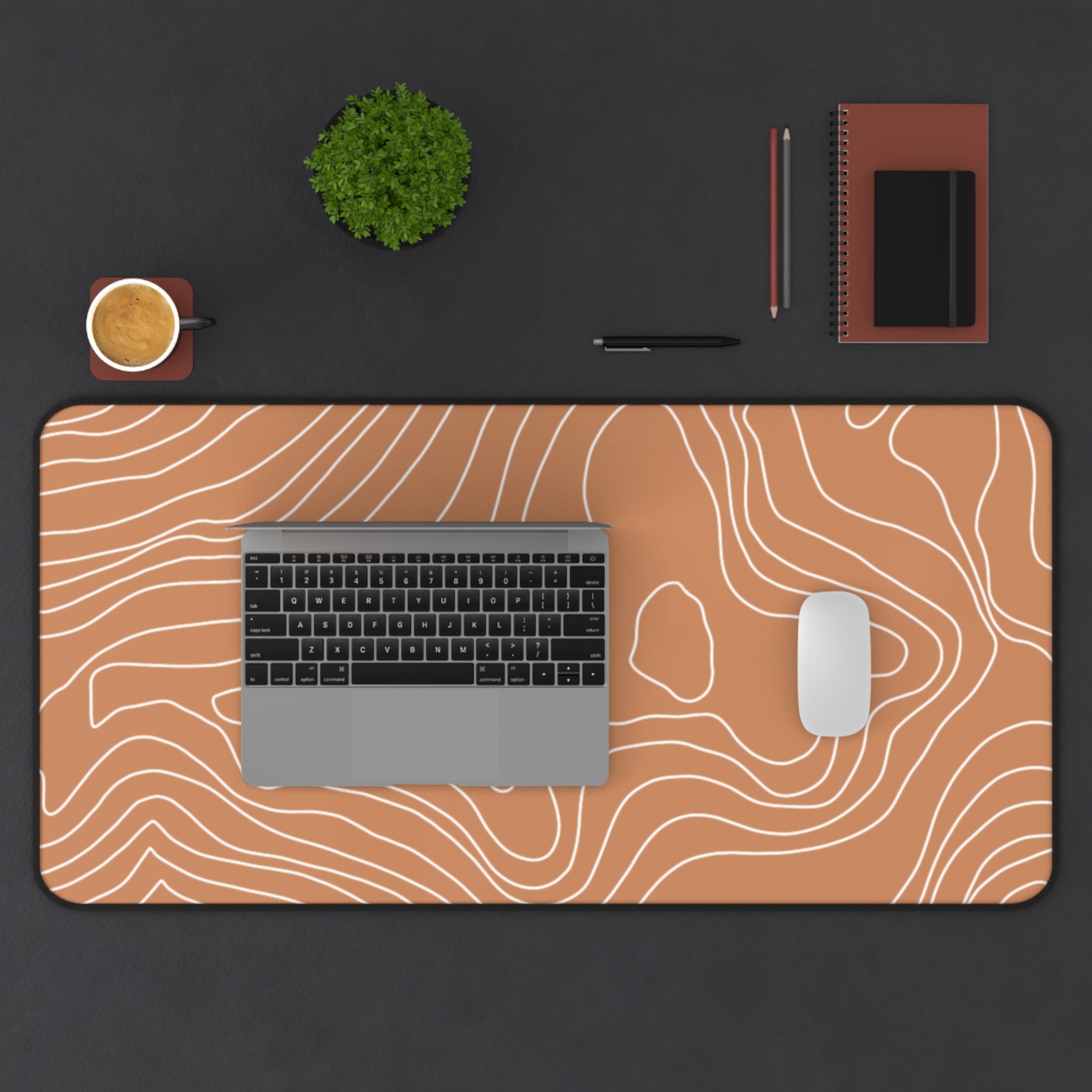 Orange Topographic Line Mousepad, Map Design Desk Mat, Geometric ...