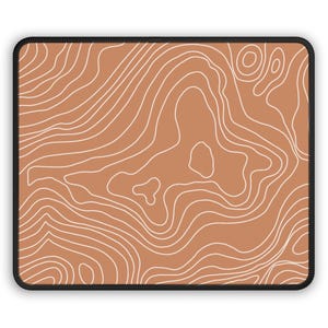 Orange Topographic Line Mousepad, Map Design Desk Mat, Geometric ...