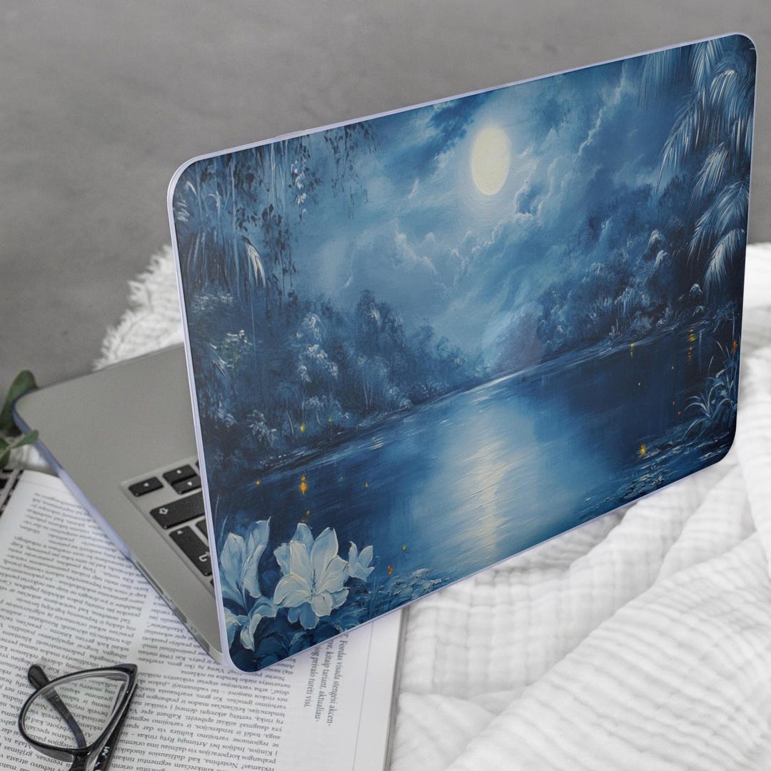 Moonlit Pond MacBook Case, Night Lake Laptop Cover, Serene Moonlight ...