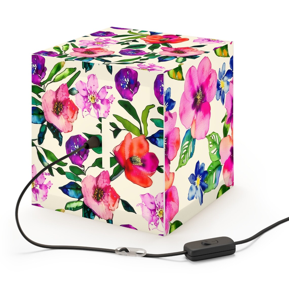 Pastel Roses Peony Violet Light Cube Lamp Box Watercolors - Etsy