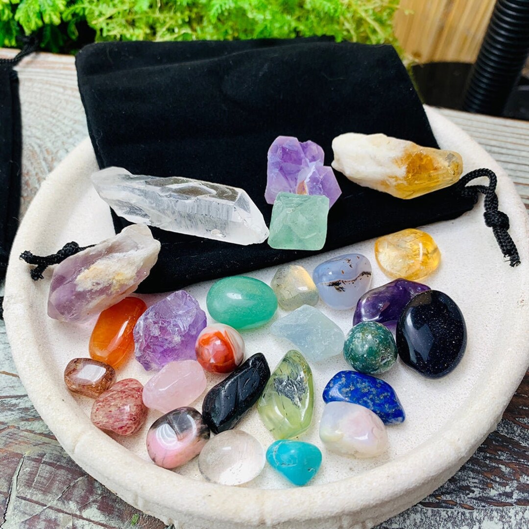 Mini Gemstone Set – 26 Crystals With Velvet Pouch - Etsy