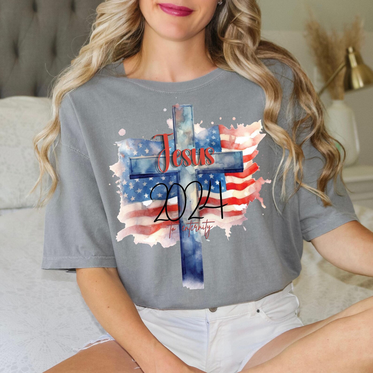 Jesus 2024 to Eternity Christian Stylish Tee . Women's Patriotic Trendy Vintage American Flag ...