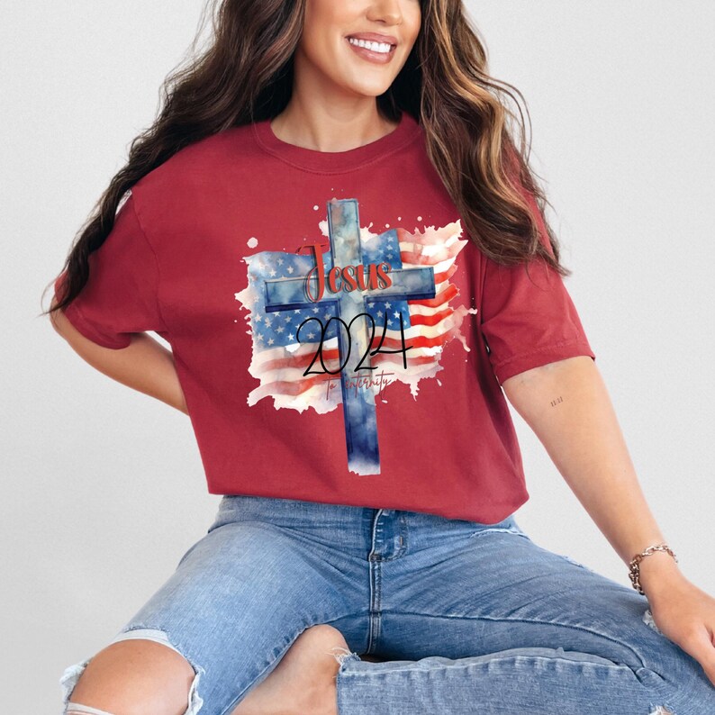 Jesus 2024 to Eternity Christian Stylish Tee . Women's Patriotic Trendy Vintage American Flag ...