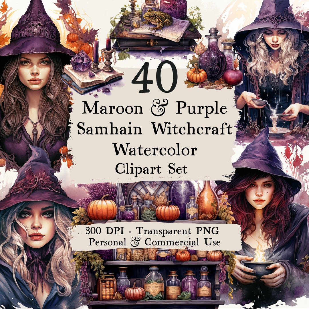 Samhain Witchcraft Watercolor Set - Witches, Familiars, Apothecary ...
