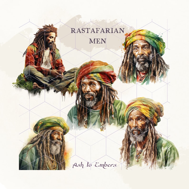 Rastafarian Watercolor Clipart Set Rasta Image Bundle, Dreadlocks, Lion ...
