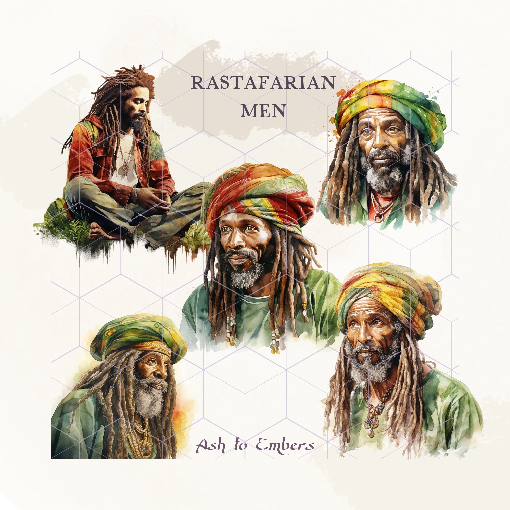 Rastafarian Watercolor Clipart Set Rasta Image Bundle, Dreadlocks, Lion ...