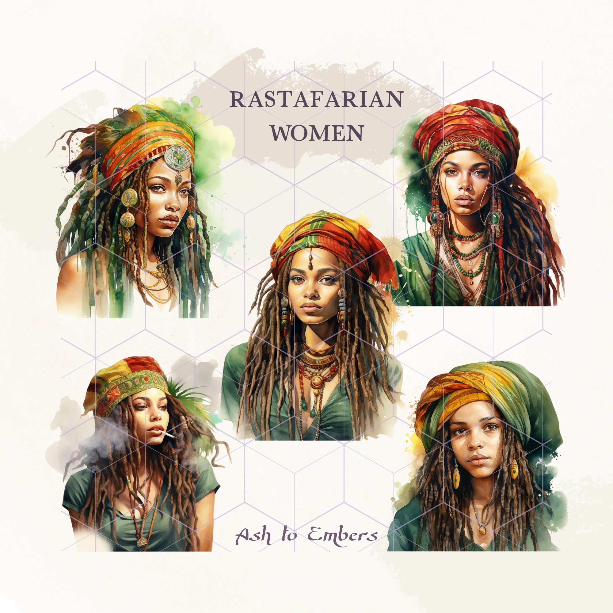 Rastafarian Watercolor Clipart Set Rasta Image Bundle, Dreadlocks, Lion ...