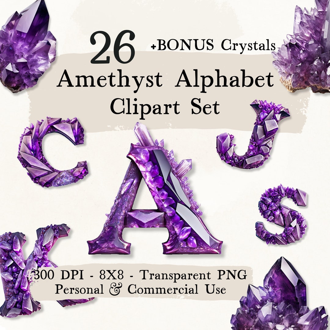 Amethyst Crystal Alphabet Clipart Set - Gemstone Font, Spiritual ...