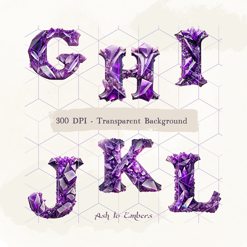 Amethyst Crystal Alphabet Clipart Set – Gemstone Letters, Witchy Design ...