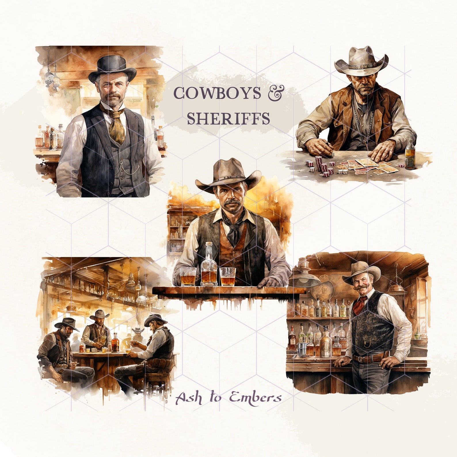 Western Saloon Watercolor Clipart Set – Cowboy & Saloon Girl, Wild West ...