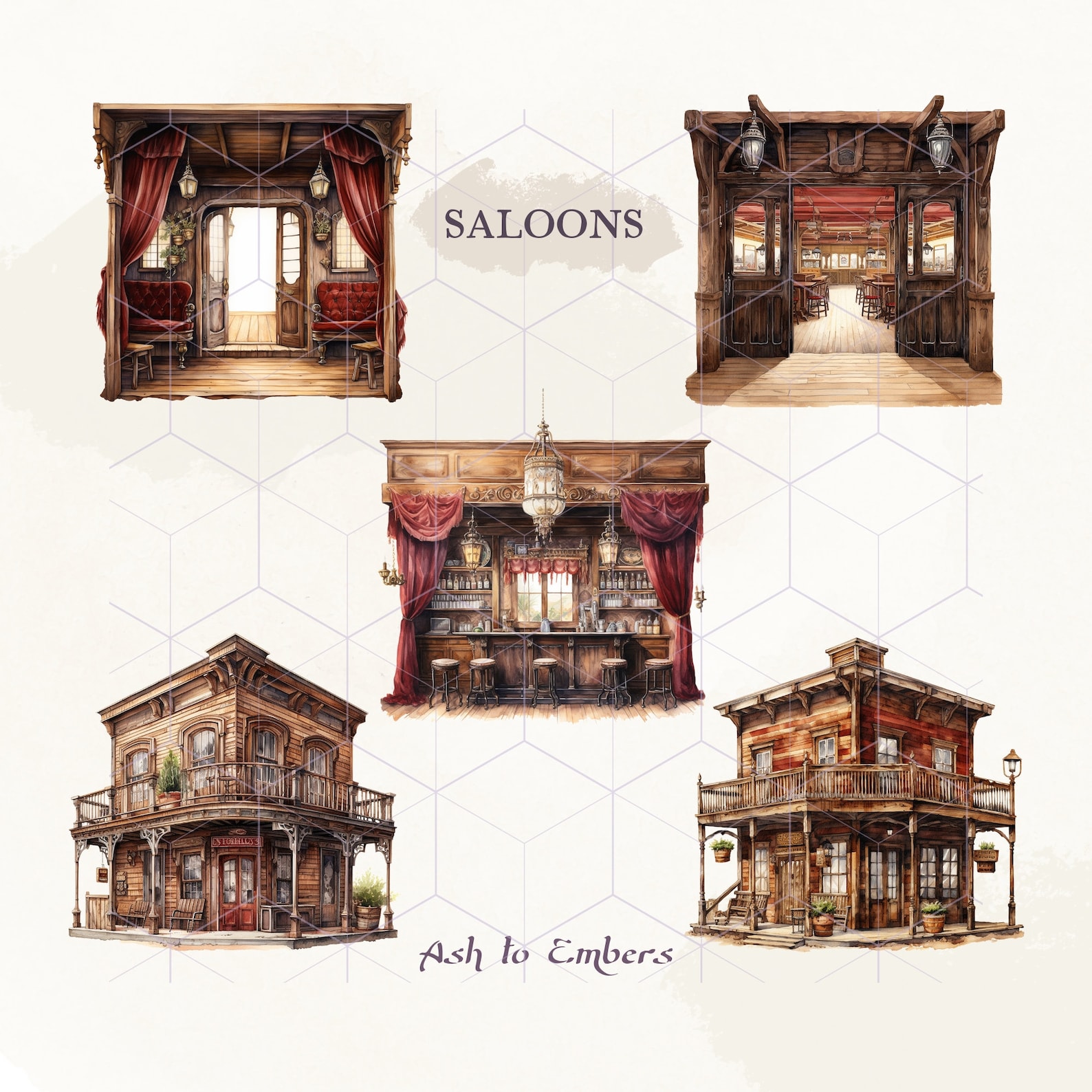 Western Saloon Watercolor Clipart Set – Cowboy & Saloon Girl, Wild West ...