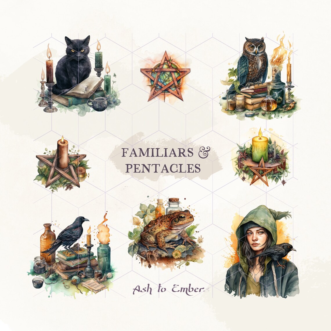 Amber & Green Witchy Watercolor Clipart Set Witchy Clipart - Etsy