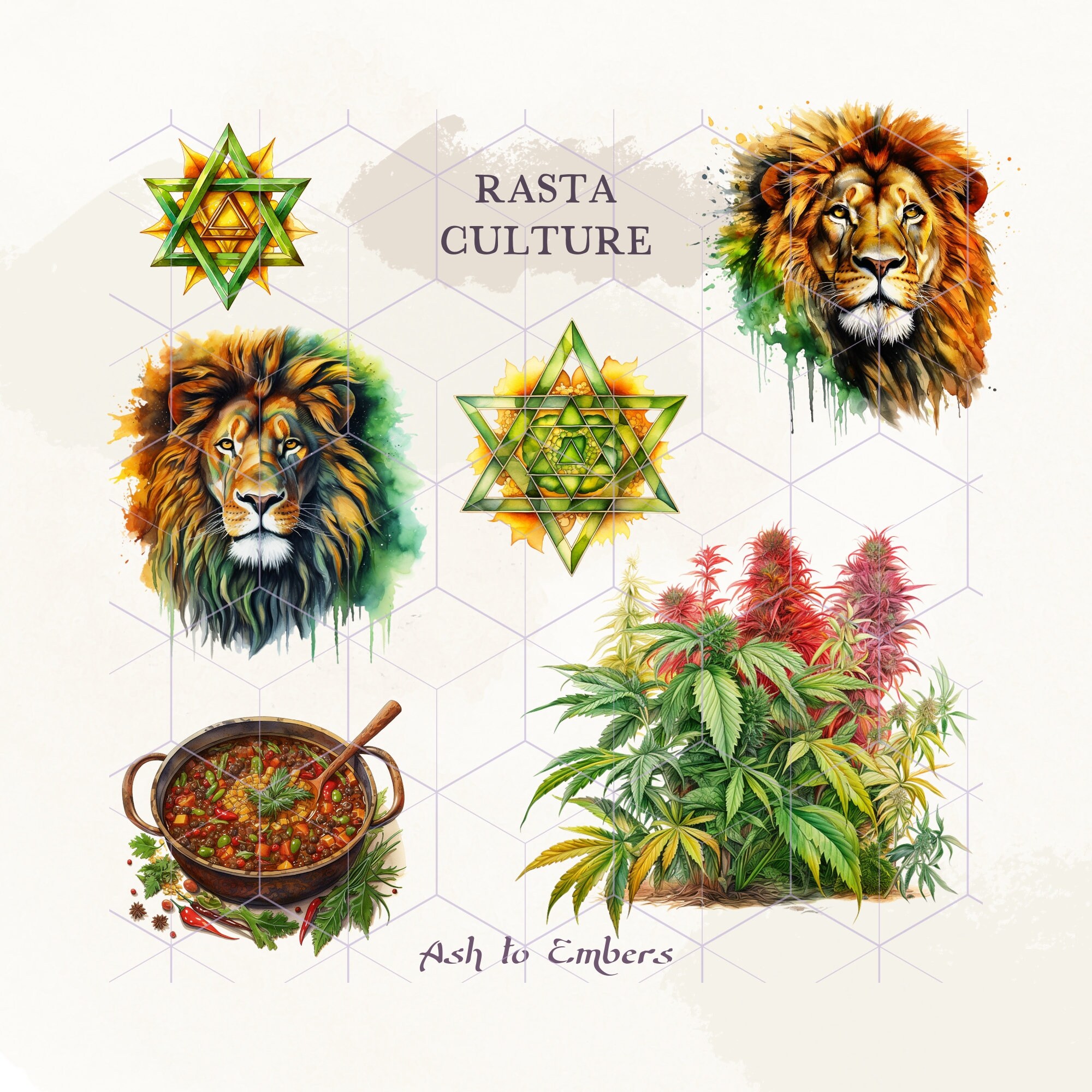 Rastafarian Watercolor Clipart Set Rasta Image Bundle, Dreadlocks, Lion ...