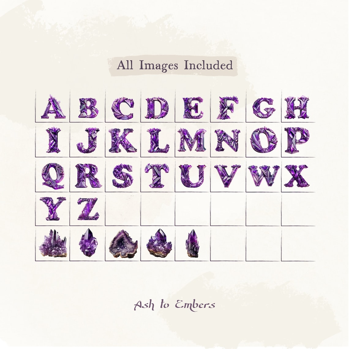Amethyst Crystal Alphabet Clipart Set – Gemstone Letters, Witchy Design ...