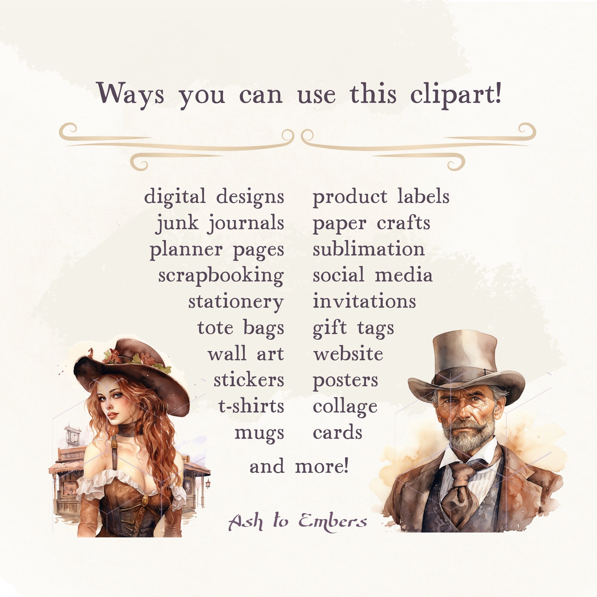 Western Saloon Watercolor Clipart Set – Cowboy & Saloon Girl, Wild West ...