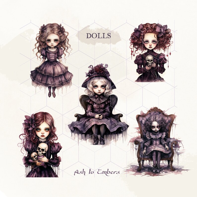Creepy Doll Watercolor Clipart Set - Halloween Clipart Bundle ...