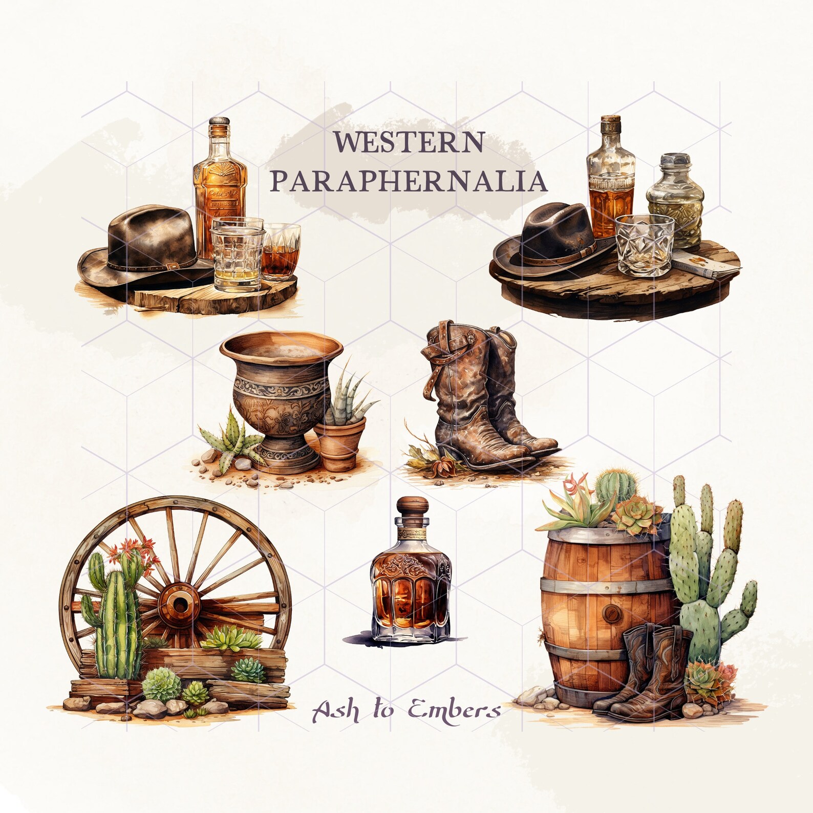 Western Saloon Watercolor Clipart Set – Cowboy & Saloon Girl, Wild West ...