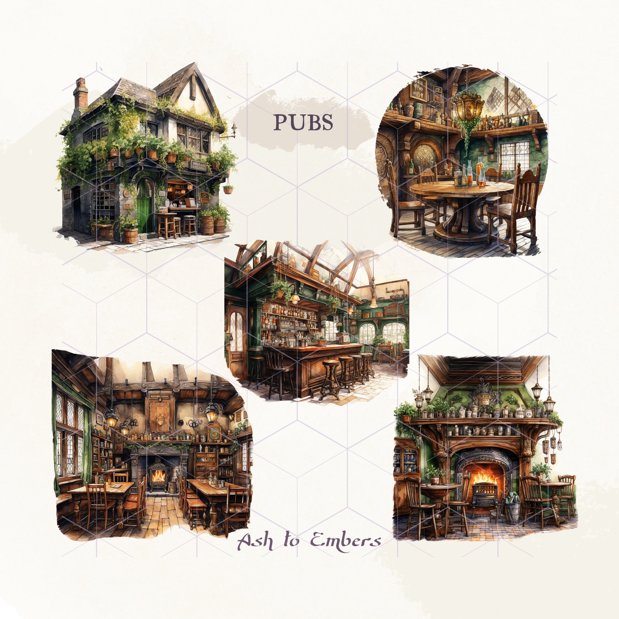 Irish Pub Watercolor Clipart – Bartenders, Pubs, Irish Culture, Food ...