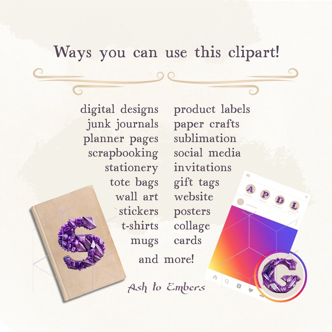 Amethyst Crystal Alphabet Clipart Set – Gemstone Letters, Witchy Design ...