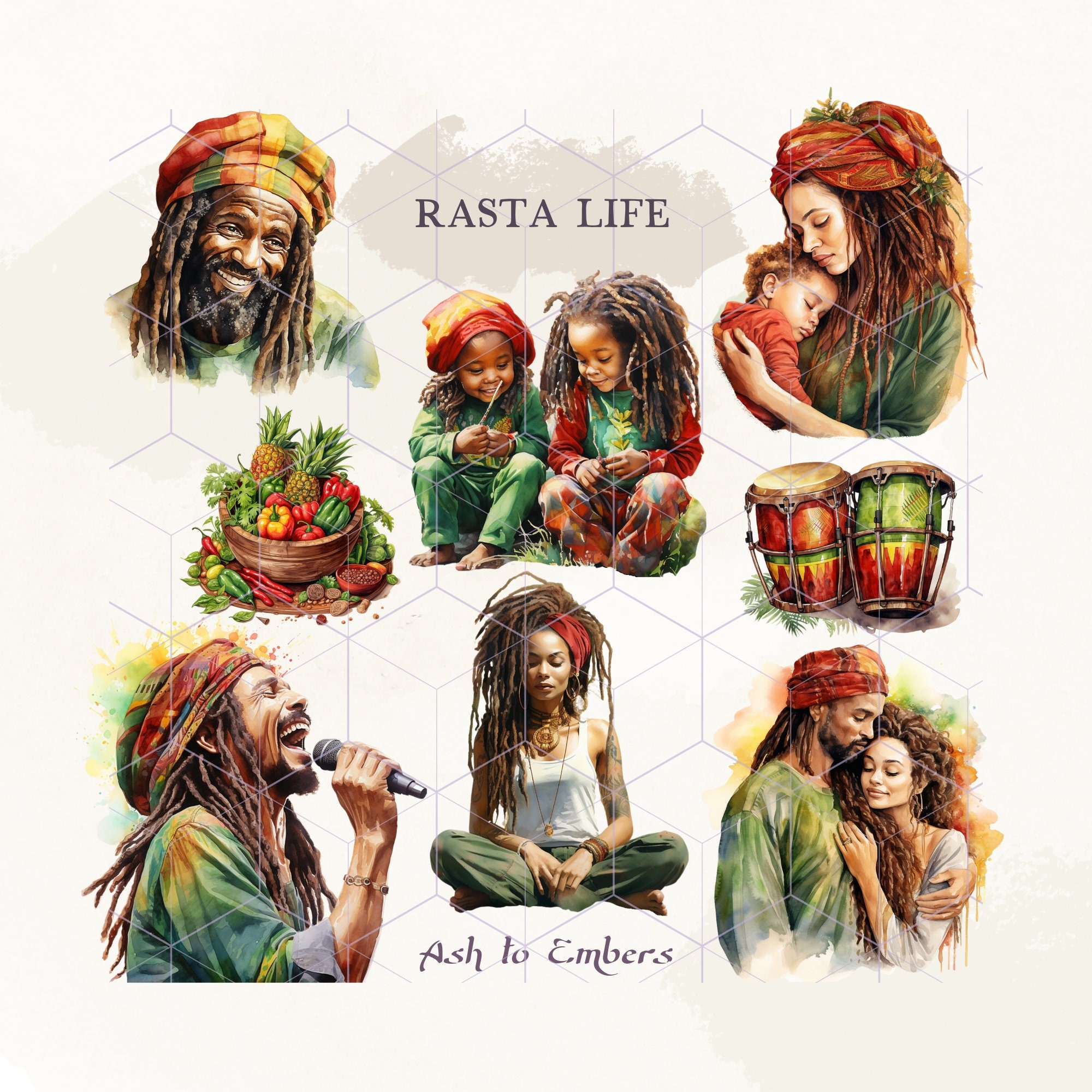Rastafarian Watercolor Clipart Set Rasta Image Bundle, Dreadlocks, Lion ...