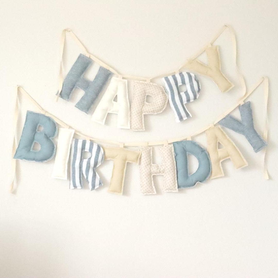 Custom Fabric Happy Birthday Banner Party Decoration Blue Bunting Boy ...