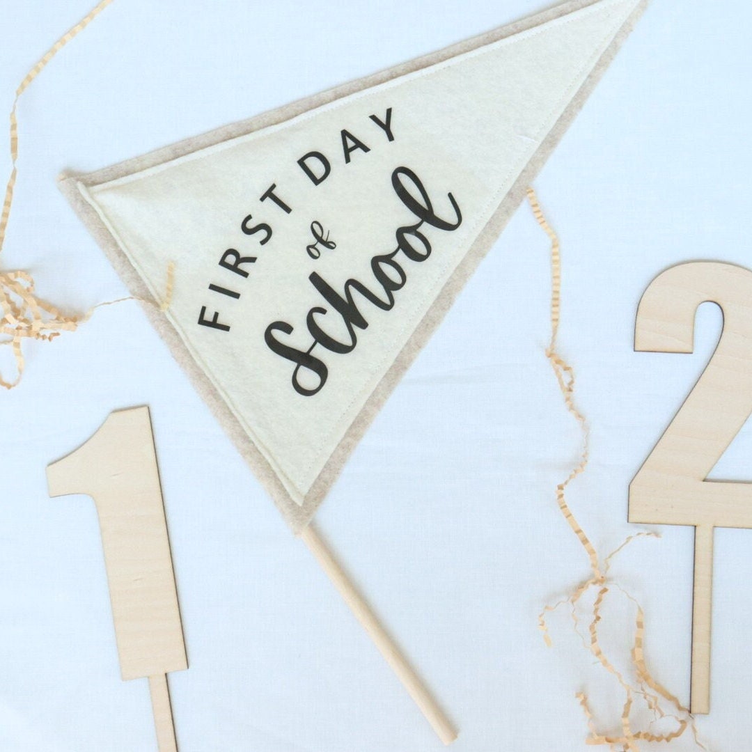 First Day of School Felt Pennant Flag With Wooden Stick - Etsy