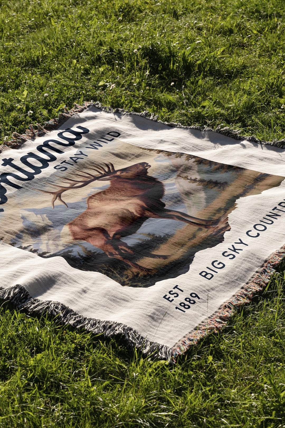 Montana Elk Big Sky Country Woven Blanket - Cozy Home Decor, Cabin ...