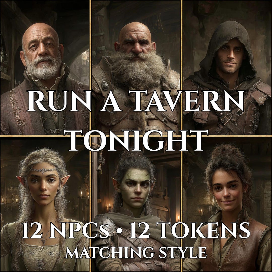 Tavern NPC Portrait Pack (12) + VTT Token Pack (12) | Png | GM Pdf ...