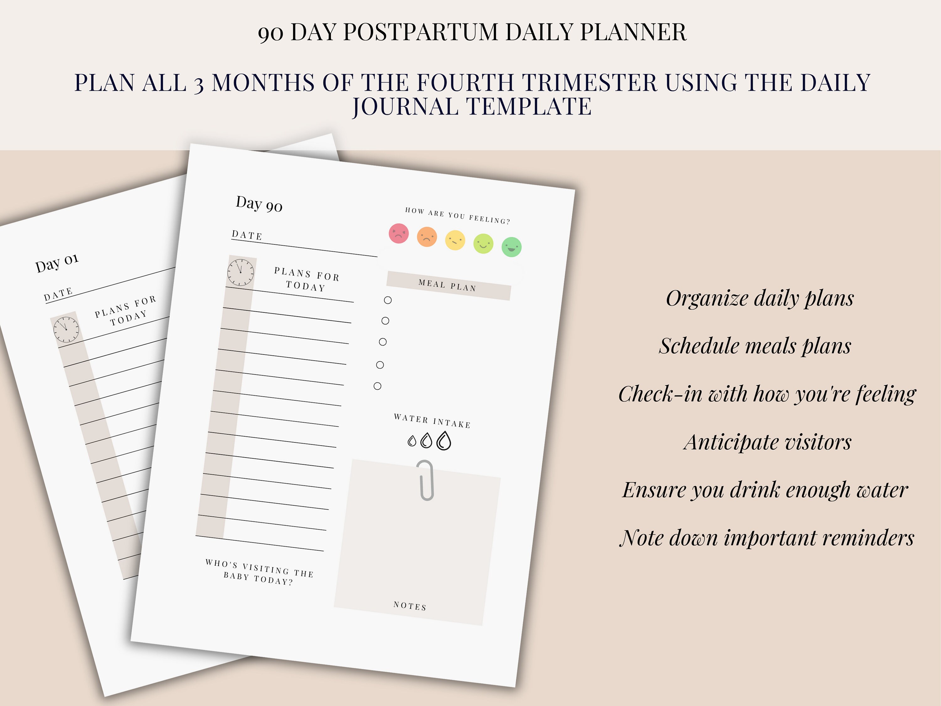 Pregnant Mama's Guided Postpartum Daily Planner, Fourth Trimester, Baby ...