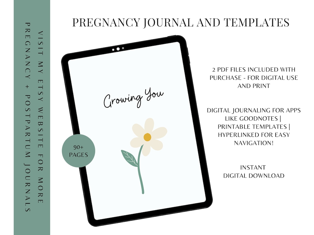 Guided Digital Pregnancy Journal + Templates, Neutral Minimalist Boho ...