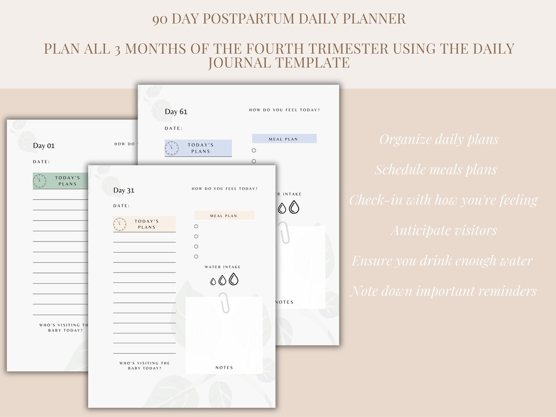 Pregnant Mama's Guided Postpartum Daily Planner, Fourth Trimester, Baby ...
