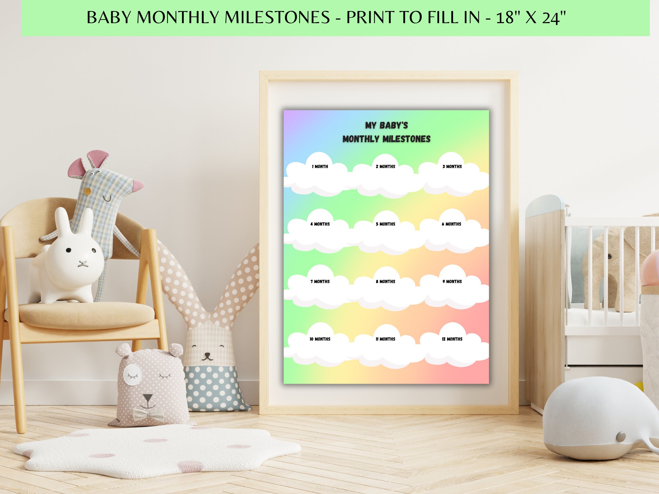 EDITABLE Print to Fill-in Baby Monthly Milestones 18" X 24 ...