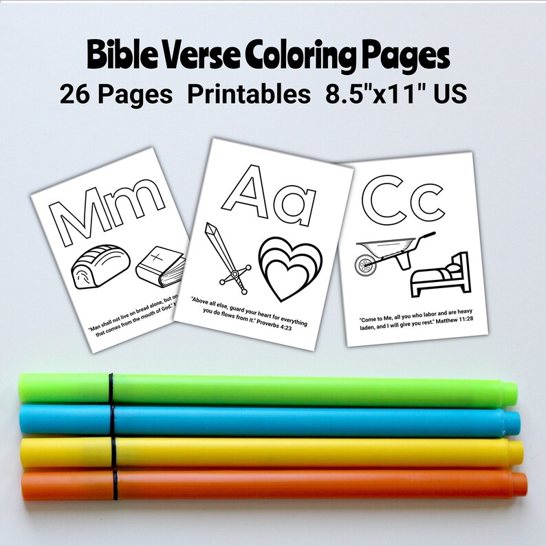 Printable Bible Verse Alphabet Coloring Pages for Preschools - Etsy ...