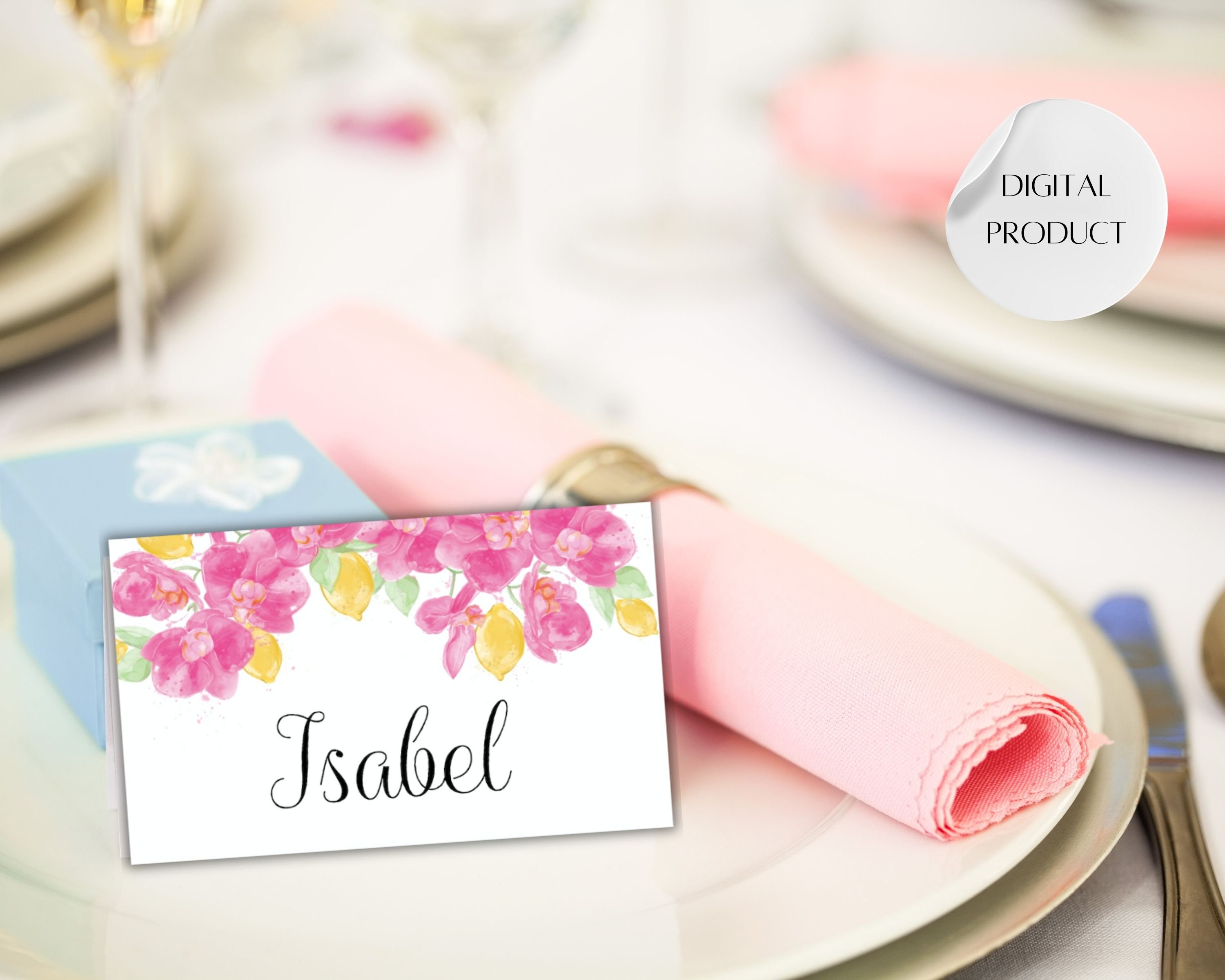 Editable Digital Menu and Place Cards Lemons and Orchids - Etsy