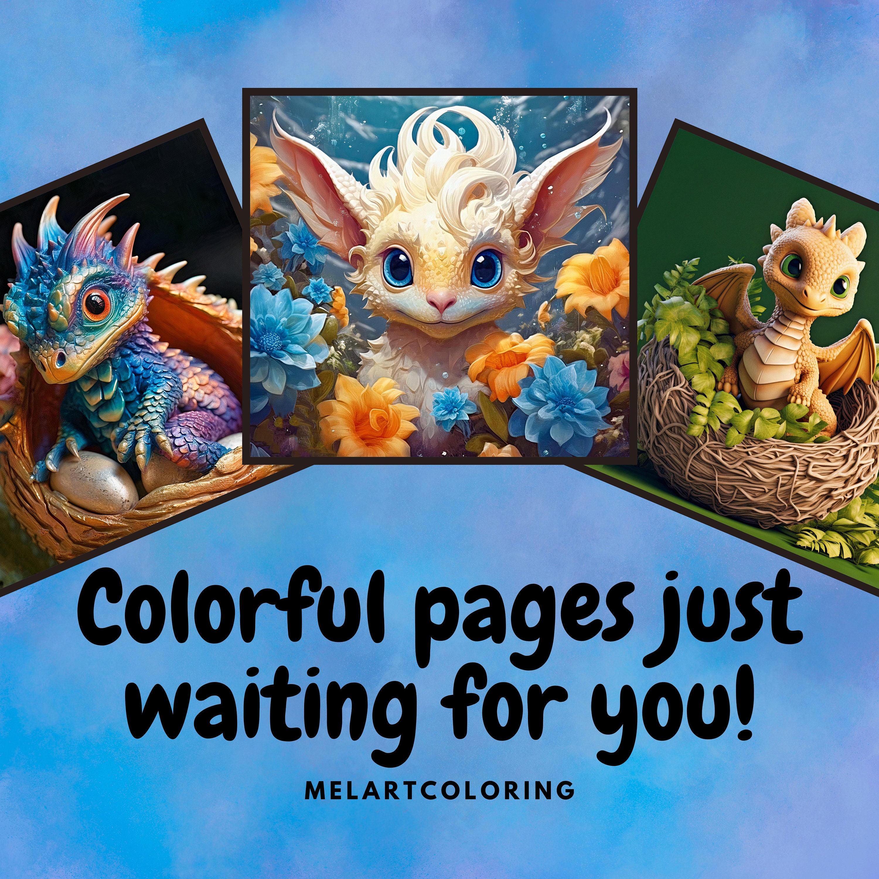 Baby Dragons Coloring Pages - Set of 24 Printable Pages, Coloring Book ...